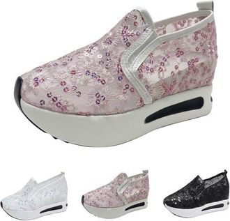 Generic Baskets orthop&eacute;diques pour femme - Broderie florale - Respirantes - Bout rond - Chaussures compens&eacute;es habill&eacute;es et d&eacute;contract&eacute;es - Chaussures de march