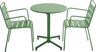 Oviala Gartentisch und 2 Sessel aus Metall, Kaktusgr&uuml;n - Palavas