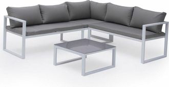 Happy Garden Happy Garden - Salon de jardin modulable ibiza en tissu gris 4 places - aluminium blanc