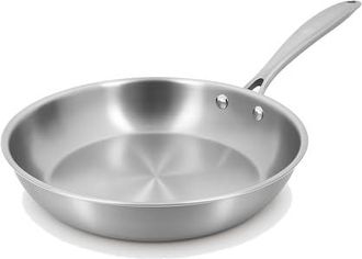 Menastyl Cuisson Poêle inox 18/10 Triply 24cm tous feux dont induction fabriquée en France - sans PFAS ni substances nocives - Compatible lave-vaisselle - Poignée rive