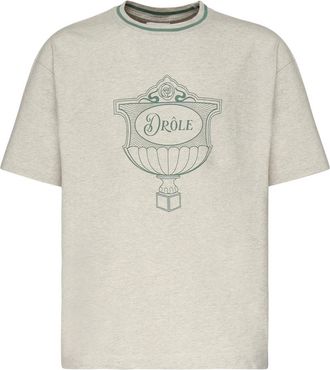 Drôle de Monsieur Homme, Tops, Gris, Taille: S T-shirt en Jersey de Coton Gris avec Imprimé