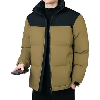 Generic Manteau &eacute;pais et chaud &agrave; bulles pour homme avec col montant, marron, XXL