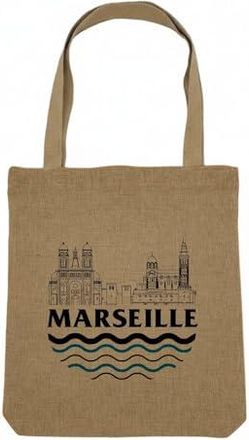 Fabulous Sac Shopping Tote Bag Aspect Lin - Marseille Minimalist France Ville Pastis OM - Sac de Courses Toile Epaisse 360g Beige Naturel Cabas Port&eacute; Epaule So