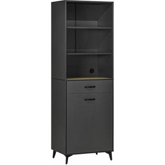 HOMCOM Homcom - Buffet haut design industriel multi-rangement - porte avec &eacute;tag&egrave;re, tiroir, 3 niches - pi&egrave;tement m&eacute;tal noir mdf gris