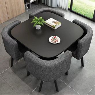 Generic Linen c, Tisch Und St&uuml;hle Set Rundes/Quadratisches Essgruppe Tisch Mit 4 Schwarzer St&uuml;hlen F&uuml;r Esszimmer K&uuml;che Wohnzimmer Platzsparende K&uuml;chentische U