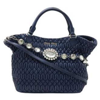 Miu Miu Pre-owned Sac &agrave; main Matelass&eacute; en cuir Nappa orn&eacute; de cristaux - Femme - Pre-owned - Bleu - Taille: ONE Size