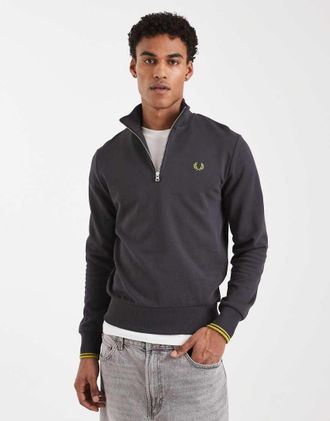 Fred Perry Sweat &agrave; col zipp&eacute; avec liser&eacute;s - Gris