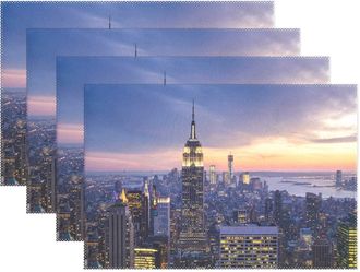 HMZXZ RXYY Tischsets von 4, New York City Himmelscraperst Sonnenuntergang Platzsets Essen Tabelle Matten Hitze Best&auml;ndig Dauerhaft Waschbar f&uuml;r Zuhause K&uuml;ch