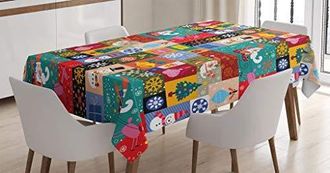 Abakuhaus No&euml;l Nappe, Th&egrave;me de Conception Moderne avec des Motifs de No&euml;l Hivernaux Rigolos, Linge de Table Rectangulaire pour Salle &agrave; Manger D&eacute;cor de Cuisine, 