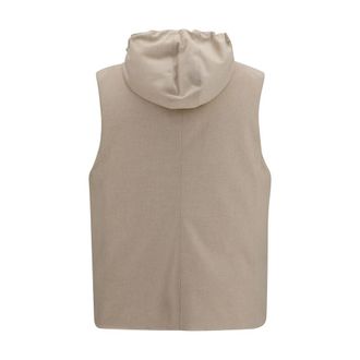 Brunello Cucinelli Wool Down Hooded Vest - Beige