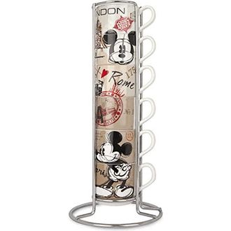 Egan service 6 tasses &agrave; caf&eacute; empilables Mickey Mouse in the City avec Metal Rack 80ml