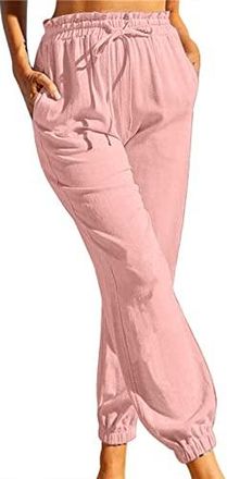 Generic Pantalon en Lin Femme Large D&eacute;contract&eacute; Fluide Pantalon D&eacute;contract&eacute; en Coton et Lin &Agrave; Taille &Eacute;lastique pour Femmes avec Poches Travail Femme Baggy (Pi