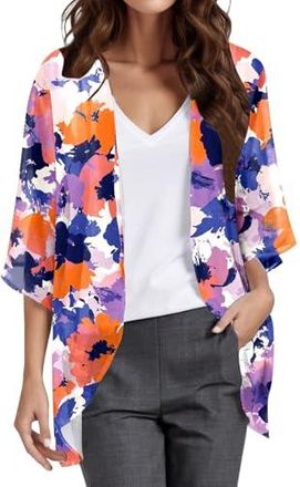 Generic Gilets Cardigan Femme Ete,Chic Et Elegant Fleurie Gilet Veste Ouvert Sur Le Devant Été Legere Fluide Manches Longues Cardigans Pour Femmes Femme