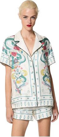 John Richmond Femme, Blouses et Chemises, Blanc, Taille: 38 FR Chemise Imprim&eacute; Serpent avec Short Assorti