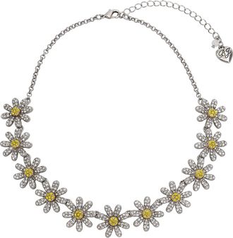 Betsey Johnson Daisy Bib Halskette für Damen, verspielter & leichter Schmuck, versilbert, Gold & Glas