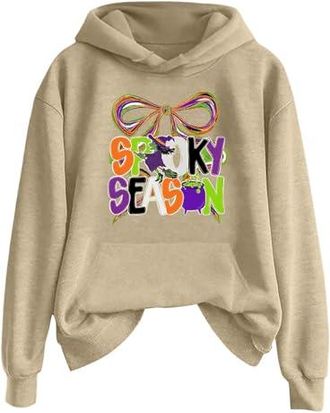 Generic 2026 Vestes pour femmes, chandail &agrave; capuche imprim&eacute; Halloween, sweatshirt &agrave; manches longues, d&eacute;contract&eacute;, confortable, pour lautomne, kaki, M