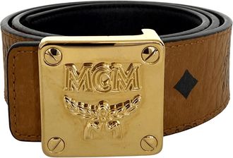 MCM G&uuml;rtel - MCM Brass Plate Gold Buckle Belt Brown 90cm / very - Gr. ONE SIZE - in Schwarz - f&uuml;r Damen