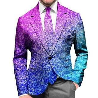 Generic Veste &agrave; paillettes pour homme - Imprim&eacute; multicolore - Costume de carnaval - Veste de costume slim fit - Avec motif cravate - Tenue de f&ecirc;te disco des a