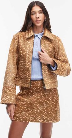 Jack & Jones Lederjacke mit Ponyfell-Struktur und Rehmuster, Kombiteil-Brown