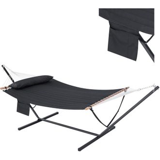 Woltu Hamac avec Support pour 2 Personnes, Hamac Double avec Carde M&eacute;tallique, Poche Lat&eacute;rale et Coussin, Charge jusqu&agrave; 250 kg, Anthracite