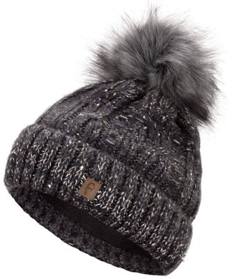 Faera Winterm&uuml;tze M&uuml;tze Damen gef&uuml;ttert mit Pailletten Bommelm&uuml;tze Fleecefutter Winter Strickm&uuml;tze Beanie-M&uuml;tze, Farbe:Schwarz