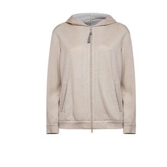 Brunello Cucinelli Femme, Sweatshirts et sweats &agrave; capuche, Rose, Taille: 42 FR Veste &agrave; capuche zipp&eacute;e en coton et soie