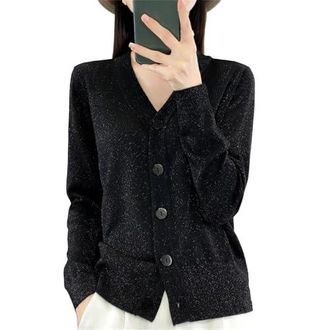 Generic Femmes 100% Laine Imitation Tricot Col V Cardigan Version Cor&eacute;enne Mode Bordure Or Top Printemps, Hei, Taille XL