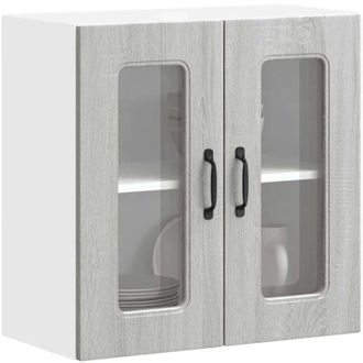 vidaXL Küchen-Hängeschrank mit Glastür Kalmar Grau Sonoma Holzwerkstoff Vidaxl