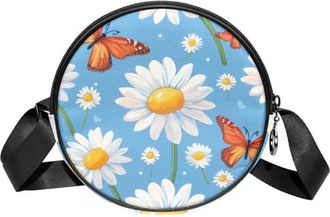 Generic Petit sac &agrave; bandouli&egrave;re circulaire pour femme, petit sac &agrave; bandouli&egrave;re avec fermeture &eacute;clair, bretelles r&eacute;glables, sac &agrave; main rond d&eacute;contract&eacute; pour fe