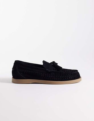 Asos Mocassins tress&eacute;s &agrave; pampilles en daim - Noir