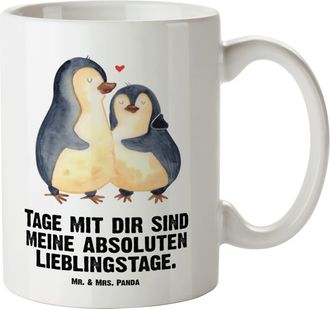 Mr. & Mrs. Panda XL Tasse Pinguin umarmen - Geschenk, Grosse Kaffeetasse, Jumbo Tasse, Liebe, Hochzeit, Seevogel, spülmaschinenfest, Paar, XL Becher