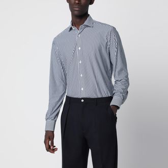 Xacus Blue/White striped Active shirt Tailor Fit