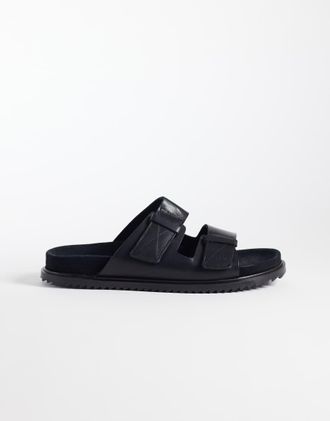 Noak Made in Portugal - Sandalen aus schwarzem Leder mit zwei Riemen