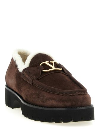Valentino Garavani Shearling-Lined Suede Loafer - Brown