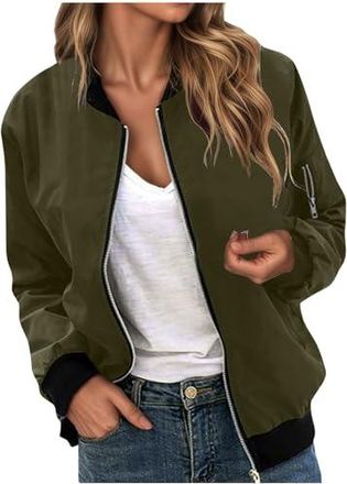 Generic Blouson Chaud Femme Veste d&eacute;contract&eacute;e zipp&eacute;e mode pour femme manteau l&eacute;ger confortable parfait tous les jours (Army Green, L)