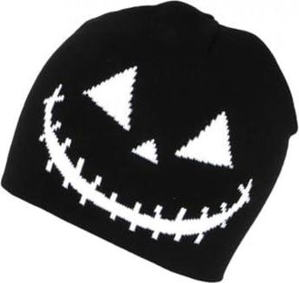 Nyls Création Bonnet Smiley Blanc Look Original en Laine Noire - Taille Unique - Noir