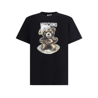 Moschino Homme, Tops, Noir, Taille: M T-shirt en coton à motif dours