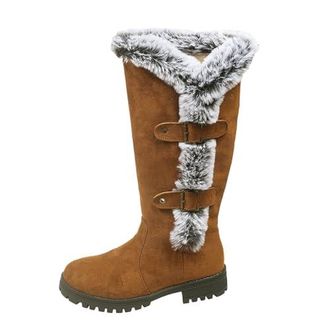 Generic Bottes de neige mi-mollet en peluche &eacute;paisse pour femme, bottes chaudes en faux daim avec boucle, bordure en fourrure, chaussures de marche pour lhive