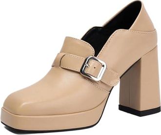 SJJH Chaussures &agrave; plateforme pour femme - Talon bloc de 9,5 cm - Capuchon carr&eacute; avec boucle en m&eacute;tal et plateau de 2 cm - Semelle antid&eacute;rapante pour un loo