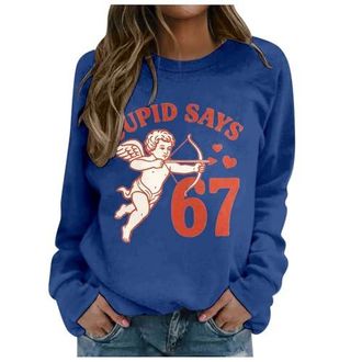 Generic 2026 Sweat-shirt &agrave; imprim&eacute; de lettres pour la Saint-Valentin, coupe ample, col rond, manches longues, confortable, usage quotidien, tissu tricot&eacute; doux
