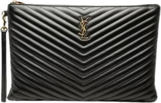 Saint Laurent Sac pochette vintage matelass&eacute; en cuir pr&eacute;-poss&eacute;d&eacute; - Femme - Pre-owned - Noir - Taille: ONE Size