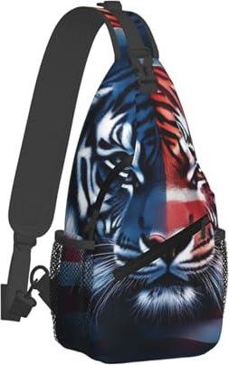 Generic Durable Sacoche Tactique Affiche artistique Drapeau am&eacute;ricain et tigre Sac &agrave; Bandouli&egrave;re L&eacute;ger Sac &agrave; Dos De Voyage pour Randonn&eacute;e Femme Voyage