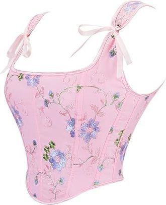 Generic Pirate Femme Corset, Soutien-Gorge Bandeau &Agrave; Double Bretelle Et Broderie Florale Rose Pour Femme, Avec Maintien Et Galbe