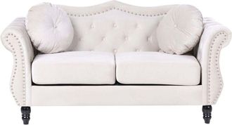 Beliani Beliani - Canap&eacute; Type Chesterfield 2 Places en Velours Beige pour Salon au Style Vintage et Glamour