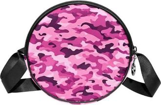 Generic Sac &agrave; bandouli&egrave;re Circle pour femme, petit sac &agrave; bandouli&egrave;re rose camouflage avec fermeture &eacute;clair, bretelles r&eacute;glables, sac &agrave; main rond d&eacute;contract&eacute; p