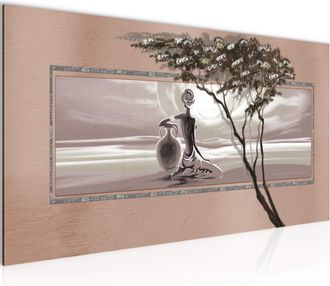 Runa Art Wandbild Afrika Frau 1 Teilig 100 x 40 cm Modern Bild auf Vlies Leinwand Sonnenuntergang Wasser Wohnzimmer Schlafzimmer Beige 000912b
