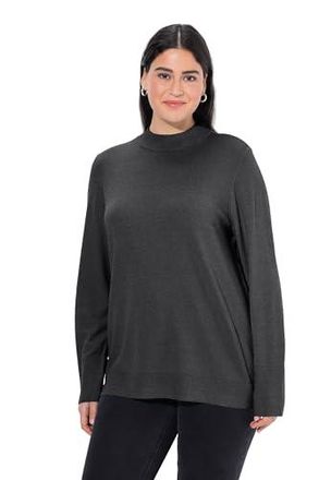 Ulla Popken Pullover, Stehkragen, Langarm, Rippb&uuml;ndchen Sweat-Shirt, Anthracite m&eacute;lang&eacute;, 58-60 Femme