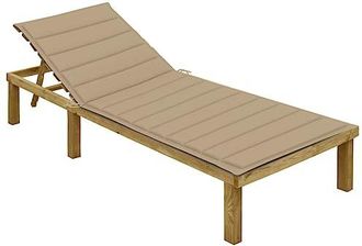 vidaXL Bois de Pin Imprégné Chaise Longue avec Coussin Bain de Soleil dExtérieur Chaise Longue de Patio Transat de Terrasse Jardin Plage Beige