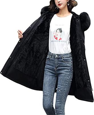 Onsoyours Manteau Femme Longue Hiver Doudoune Chaude Mode Manches Longues Épaissir Doublé Peluche Parka Rembourrée Veste Blousons Pardessus à Capuche A Noir XL