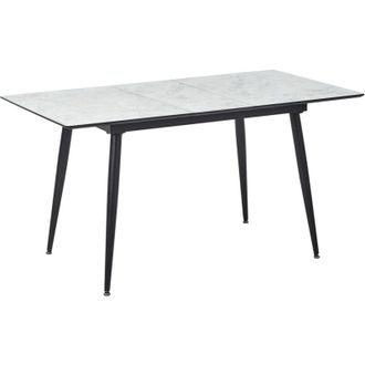 Beliani Esstisch Wei&szlig; MDF-Platte Marmor Optik f&uuml;r 6 Personen 120x80 cm ausziehbar 150x80 cm rechteckig mit Metallbeinen Schwarz Esszimmer Wohnzimmer